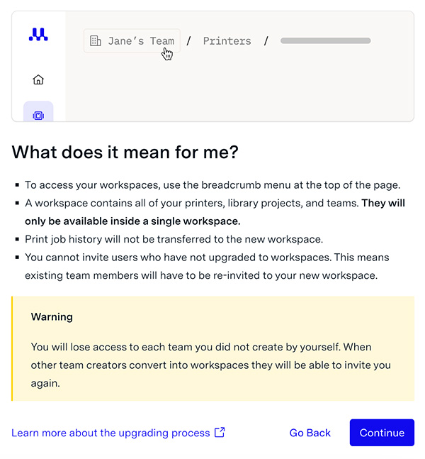 Digital Factory - Upgrade Personal to workspace