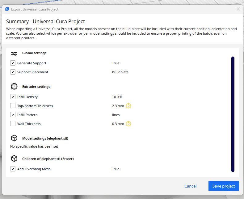 How to Use a Universal Cura Project