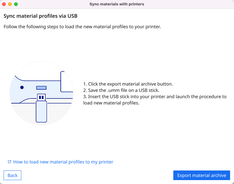How to synchronize Marketplace material profiles via Cloud or USB drive?