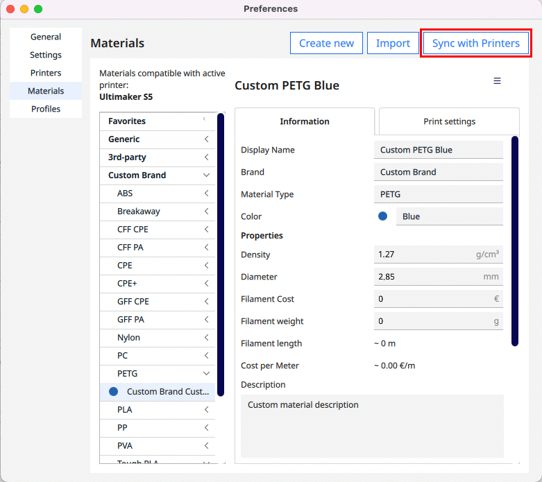 How to synchronize Marketplace material profiles via Cloud or USB drive?