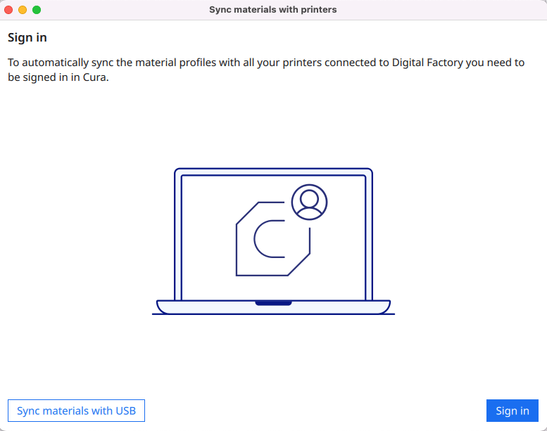 How to synchronize custom material profiles via Cloud or USB drive?