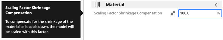 Material Shrinkage settings